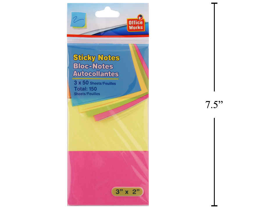 Bloc-notes autocollant 3 po x 2 po 150 feuilles (paquet de 3 ...