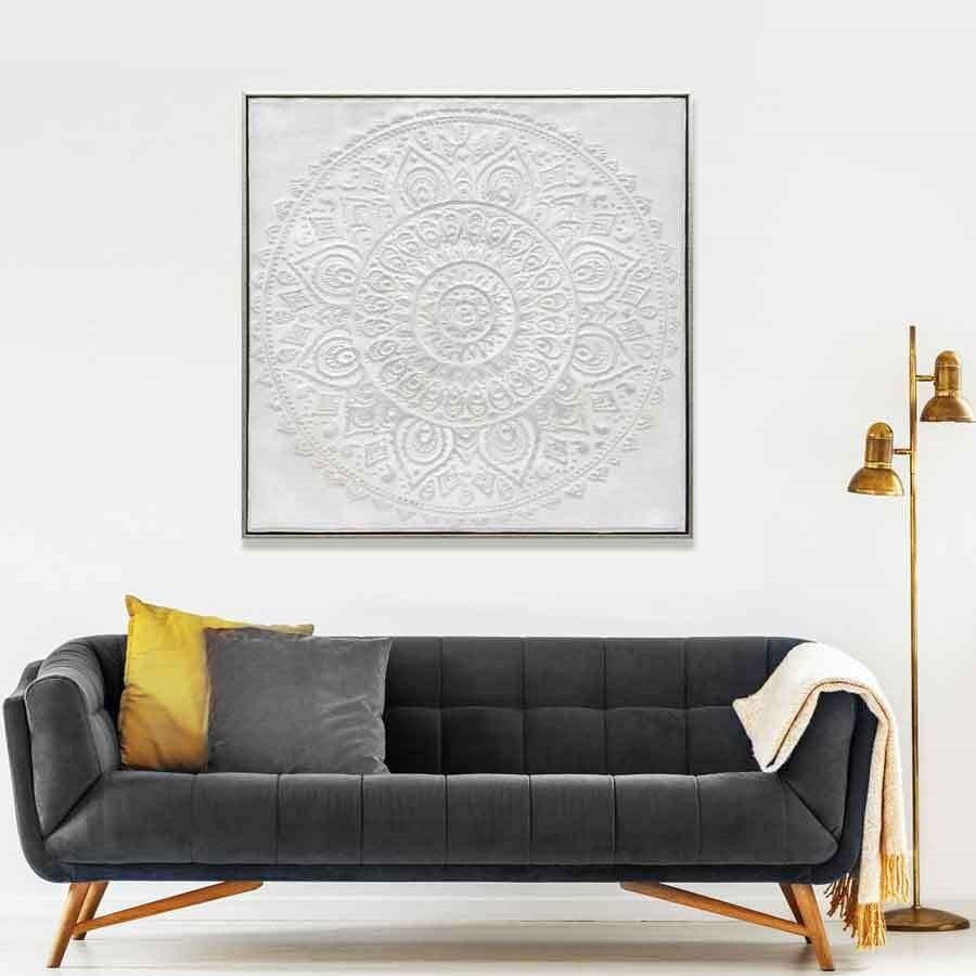 Tableau 24 po x 24 po mandala blanc en relief gris et argent – Lecompte ...