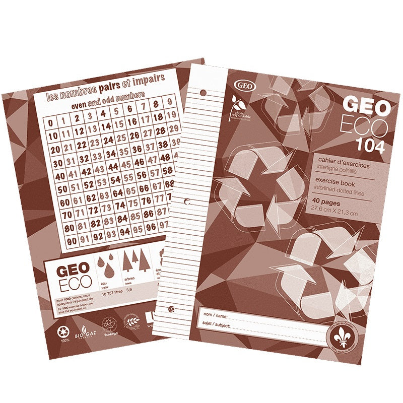 Cahier d'exercices interligné pointillé 8,5 po x 11 po 40 pages Geo Ec ...