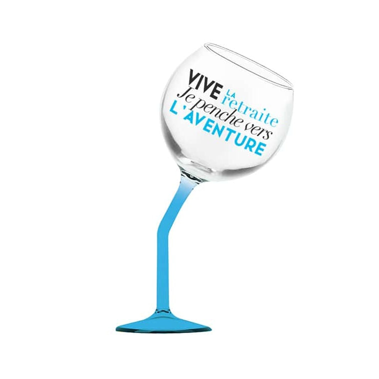 Coupe à vin penché Vive la retraite, je penche vers l'aventure ...
